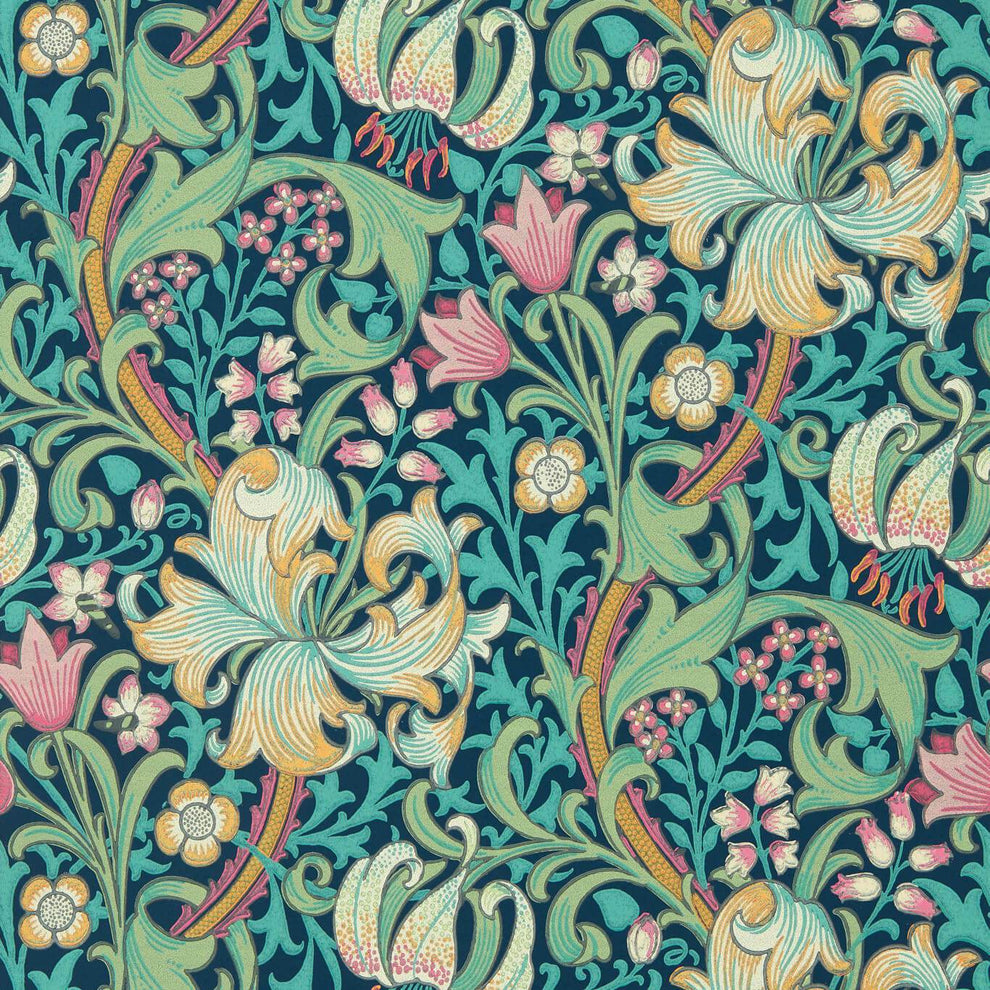 Morris & Co Golden Lily Wallpaper in Galactic Ink - 510007 – Morris ...