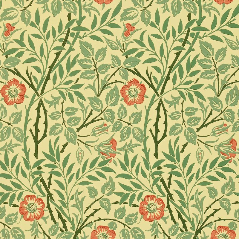 Morris & Co Sweet Briar Wallpaper in Green/Rust - DMC130101 – Morris ...