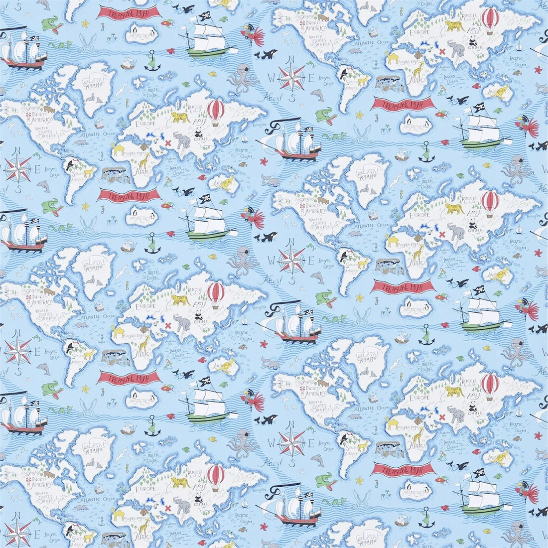 Treasure Map Wallpaper in Sea Blue - DLIT214038 – Morris Wallpaper